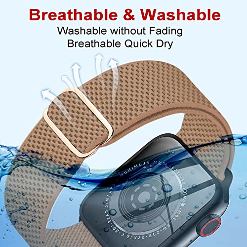 3 Pack Stretchy Nylon Band Compatible with Apple Watch Band 38mm 40mm 41mm for Women Men, Adjustable Sport Solo Loop Elastic Strap for iWatch Series 7/6/5/4/3/2/1/SE, Black/White/Brown
