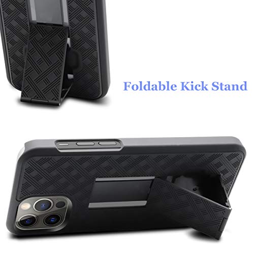 Fingic Compatible with iPhone 12 Pro Max 5G Case Holster Case Combo Shell Slim Rugged Case with Built-in Kickstand Swivel Belt Clip Holster Shockproof Cover for Apple iPhone 12 Pro Max 6.7 inch, Black
