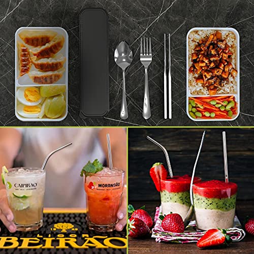 DAONG Portable Cutlery Set, Camping Cutlery Set, Travel Cutlery Set, Stainless Steel Table Cutlery Set, with Organiser for Home, Kitchen, School, Workplace, Lunch Box (Silver 9 pieces)