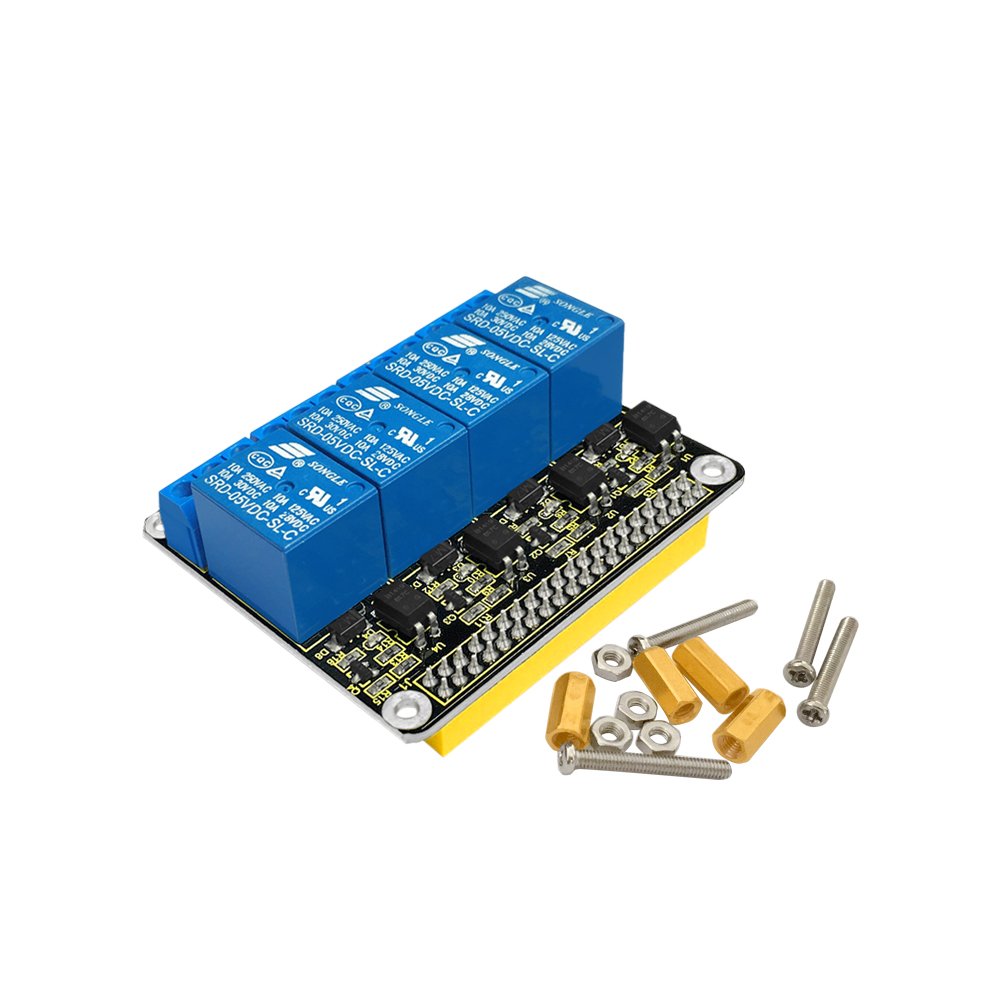 KEYESTUDIO 5V DCAC 4-Channel Relay Hat Shield for Raspberry Pi 4/A+/B+/Pi 2 Model B/Pi 3 Model B