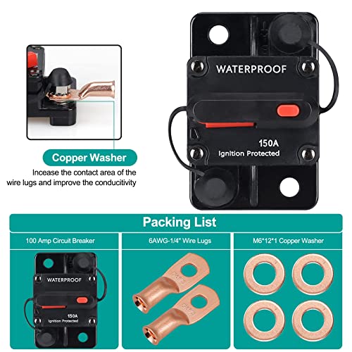 150 Amp Circuit Breaker,with Manual Reset,Waterproof, 12V-48V DC, 30-307A,for Car Marine Trolling Motors Boat ATV Manual Power Protect for Audio System Fuse (JTST0009)