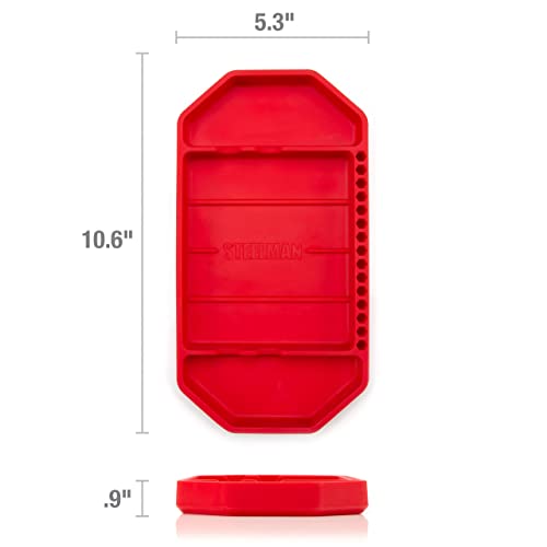 Steelman Flexible Silicone Non-Slip/High Grip Tool Organizer Storage Tray, 3 Storage Compartments and 15 Hex Bit Holes, Non-Magnetic, Non-Marring, Chemical-Resistant, Easy Wash, Small