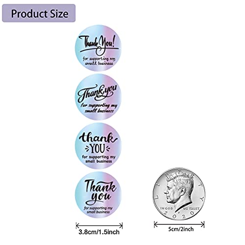 PMCDS2G 500pcs Thank You Stickers Holographic Four Patterns Water-Proof 1.5" in 1 Roll for Gift Décor Thank You Cards Small Business Handmade Crafts