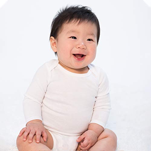 Lamaze Baby Super Combed Natural Cotton Long Sleeve Bodysuit, Snap Closure, 5 Pack, Plain White, 3 Months