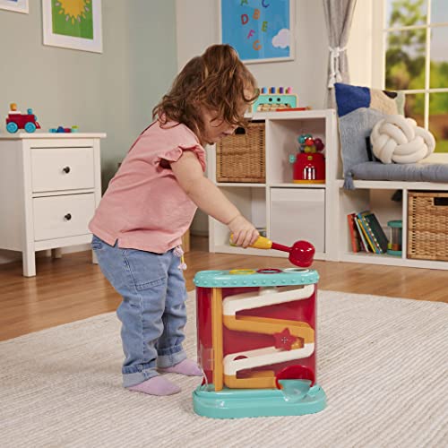 Battat – Pound & Roll – Baby Activity Toy Station with 1 Toy Hammer & 4 Balls for Kids 12 Months + (7-Pcs) , Light Blue