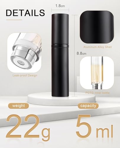 BRARIOS Refillable Portable Mini Perfume Atomizer for Travel, 5ml Luxury Empty Leakproof Pump Perfume Spray bottle Atomizer for Man and Woman (Y-Champaign Gold)