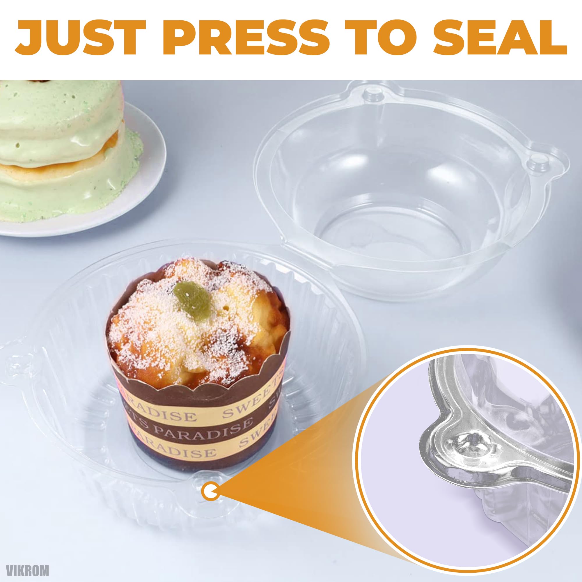 50Pcs Individual Clear Plastic Cupcake Containers - Cupcake Holders with Lids Clear Dessert Boxes for Cupcakes - Clear Plastic Cupcake Containers Single Cupcake Box for Bakery, Wedding, Baby Shower