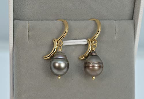 14K Gold Filled Genuine Tahitian Black Pearl Hoop Earrings for Women