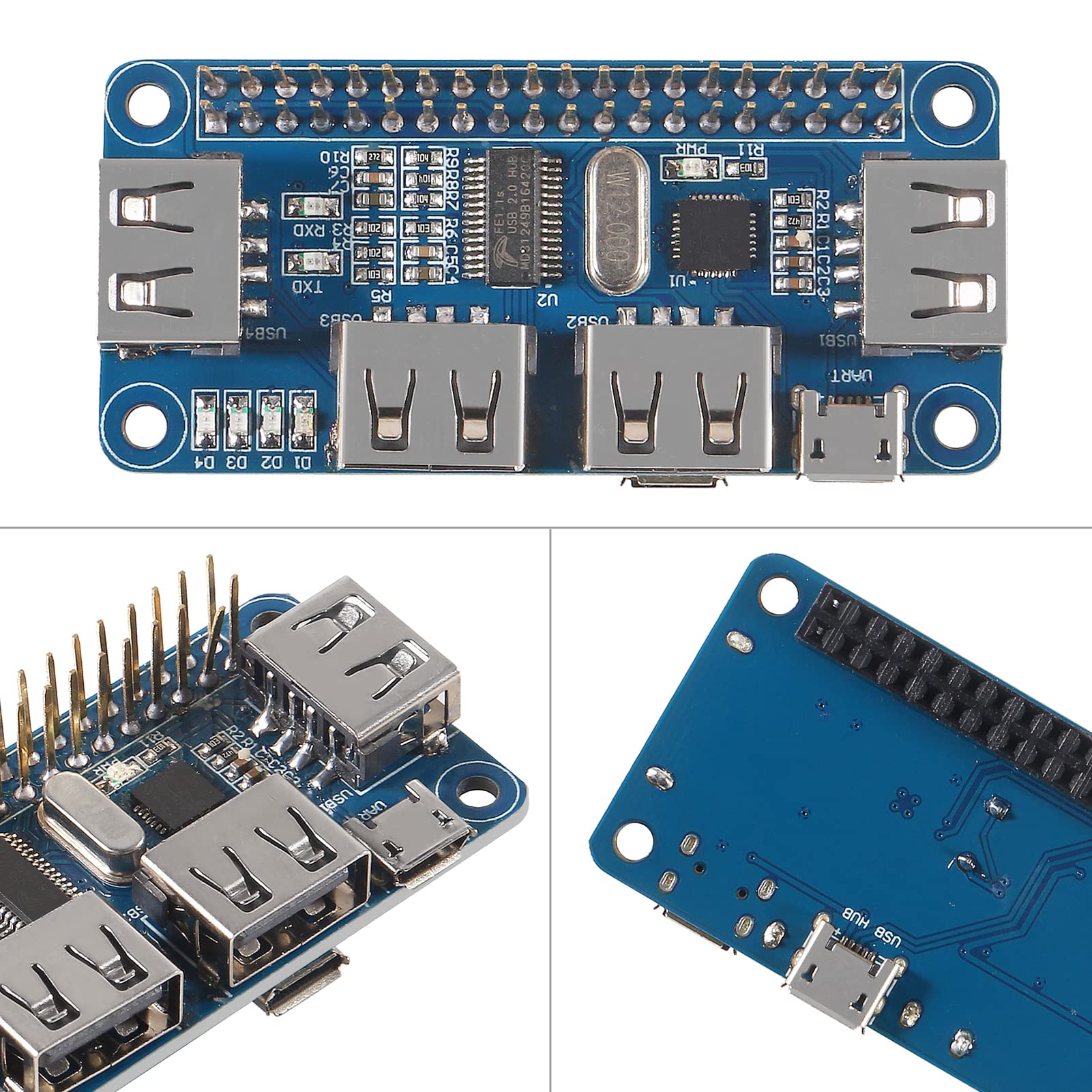 2PCS USB HUB HAT Expansion Board Raspberry Pi 4 Expansion Board 4-Port USB Ports Compitable with Raspberry Pi 4/3B+/3B/Zero/Zero W/Zero WH, for USB2.0/1.1 Onboard USB to UART Onboard Multi Indicators