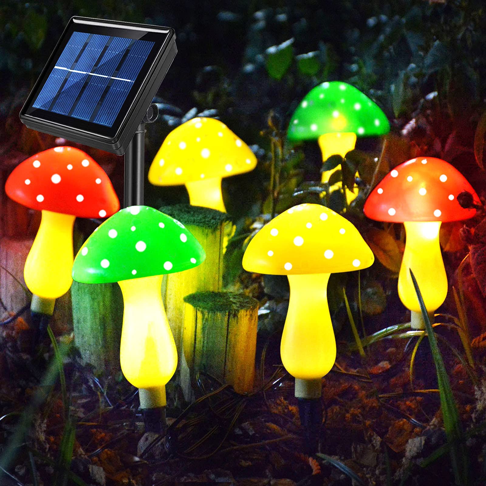 Abkshine Upgraded Outdoor Garden Lights(6 Mushrooms Lamps) For Christmas, Decoration Yard, Lawn, Pathway, 8 Modes Outside Waterproof Solar Powered (Multi-Colored)