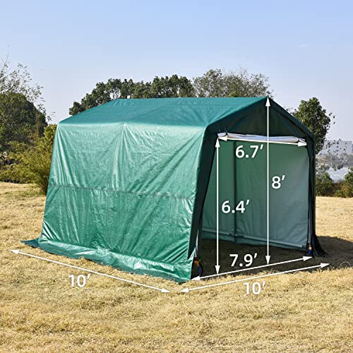 walnest Auto Storage Shelter Car Garage Steel Heavy Duty Carport Canopy Metal Frame Tent Waterproof (10×10×8ft, Green)