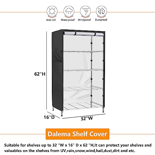 Dalema Waterproof Shelf Cover,Heavy Duty Dustproof Storage Shelving Unit Cover,Durable Steel Organizer Wire Rack Cover,Shelf Display Rack Protective Cover with Zipper.(Black,Fits 32x16x62 Shelf)