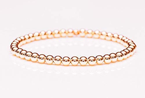 14k Gold Filled Beaded Ball Bracelet, 4mm, Dainty Layering Jewelry, Stacking Stretch Bracelets (6)