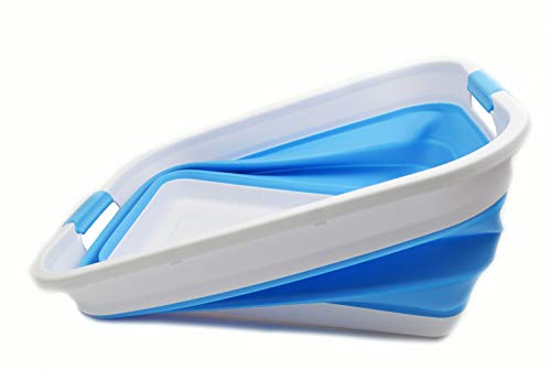 SAMMART 41L(10.8 Gallon) Collapsible Plastic Laundry Basket-Foldable Pop Up Storage Container-Portable Washing Tub-Space Saving Hamper/Basket, Water Capacity: 32L (8.4 Gallon) (2, White/Marine Blue)