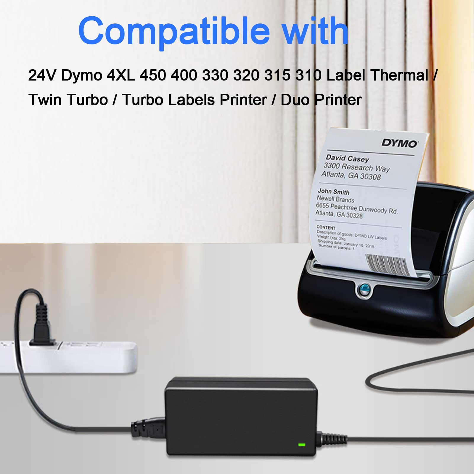 TKDY 24V for Dymo Printer Power Supply, 100-240V AC to DC 24Volt 2.5A Power Adapter for Dymo 4XL 400 450 310 315 320 330 Thermal Labels Printer Writer.