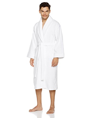 Amazon Brand β Pinzon Unisex Terry Bathrobe 100% Cotton, White, Medium / Large