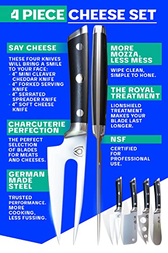 Dalstrong Charcuterie & Cheese Knife Set - 4-Piece - Gladiator Series Elite - Mini Cleaver, Serrated, Round-Tip, Forked Cheese Knives, G10 Garolite Handle, Sheath, NSF Certified