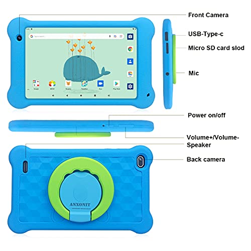 ANXONIT Kids Tablet, 7 inch WiFi Android 11 Tablet for Kid, Full HD 1920x1200 IPS Screen, 2GB RAM 32GB ROM,Kidoz Game Education Apps (Blue)
