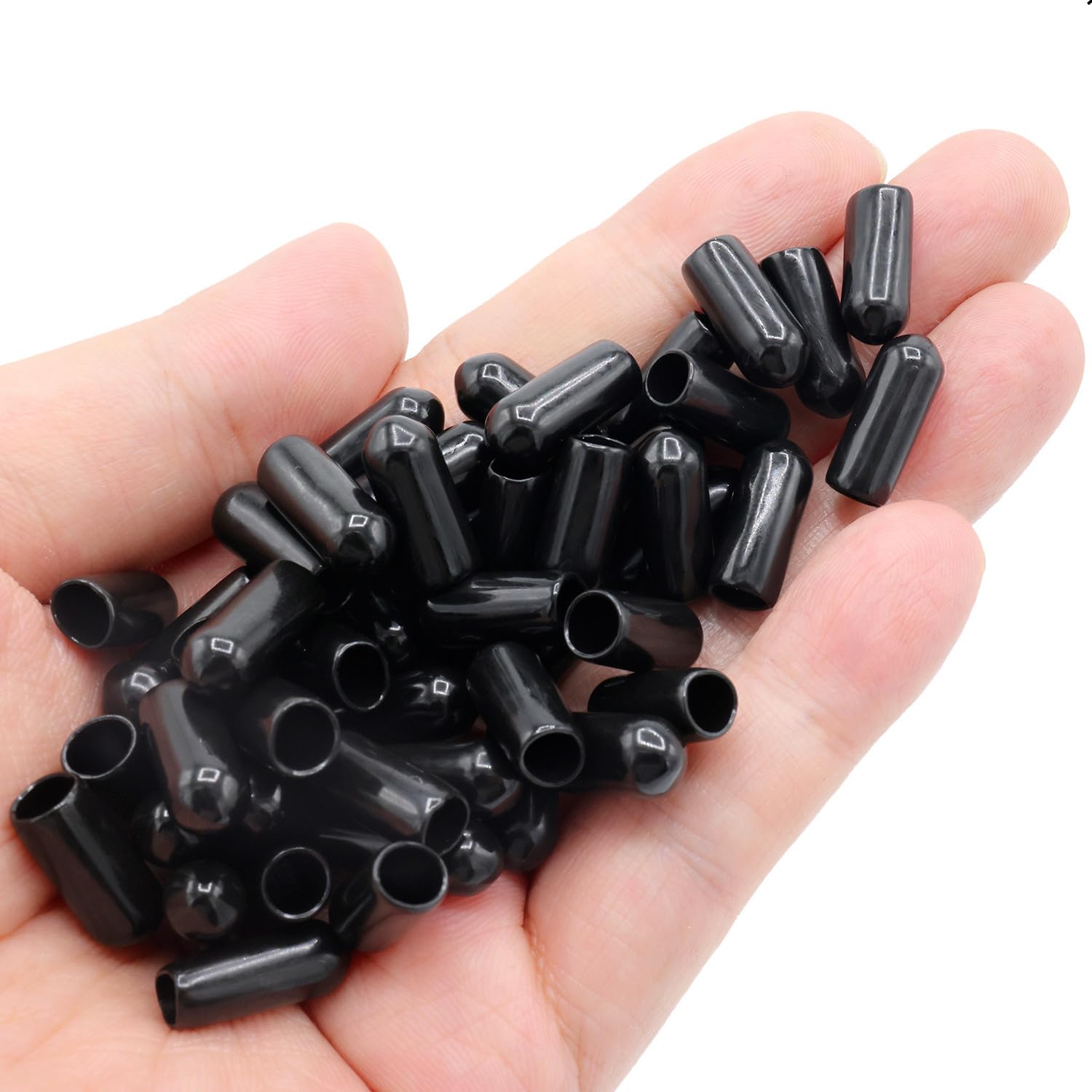 50pcs Screw Thread Protectors 2mm ID Rubber Round End Cap Cover Flexible Tube Caps Tubing Tip, 15 mm Long (Black,Inner Dia 2mm)