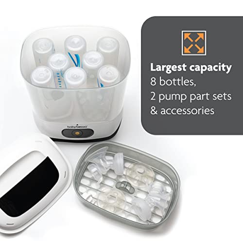 Baby Brezza 4 in 1 Baby Bottle Sterilizer Machine β Largest Capacity Electric Steam Sterilization β Pacifiers, Breast Pump Parts + Universal Sterilizing for All Bottles: Plastic, Glass, Large, Small