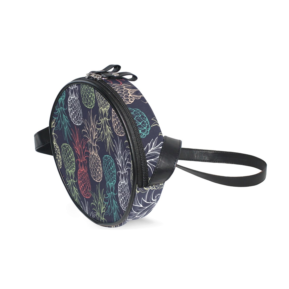 ALAZA Pineapples Round Crossbody Bag Canvas Purse Messenger Bag