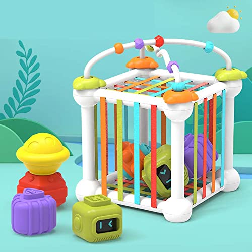 Activity Cubes Montessori Toys, Colorful Brain Sensory Bin Toy Portable Toddler Sensory Bin Toy, Baby Shape Sorter Toy for 1 Year Old Early Development Activity Toys