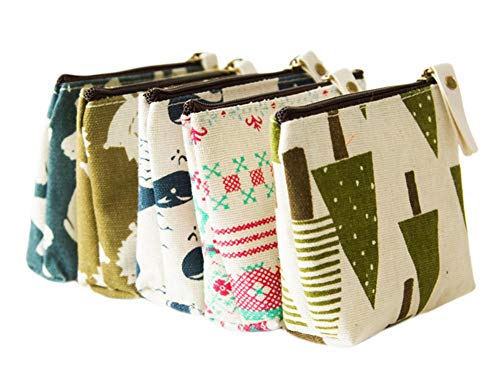 Bonwete 5 PCS Pencil Bag Pen Case Flower Floral Canvas Pencil Pen Case Multi-functional Cosmetic Makeup Bag Set Coin Purse