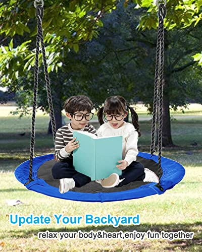 43β Saucer Tree Swing,700lbs Weight Capacity,Waterproof Textilene 360 Degree Rotation w/ 1 Swivel,2 Adjustable Ropes&2 Hanging Straps,Easy to Install,for Kids Adults Backyard,Playground(Blue)