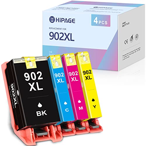 HIPAGE Remanufactured Ink Cartridge Replacement for HP 902XL 902 XL Ink Cartridges for hp officejet 6954 6950 6951 Officejet Pro 6958 6960 6961 6978 Printer(Black Cyan Magenta Yellow 4-Pack)