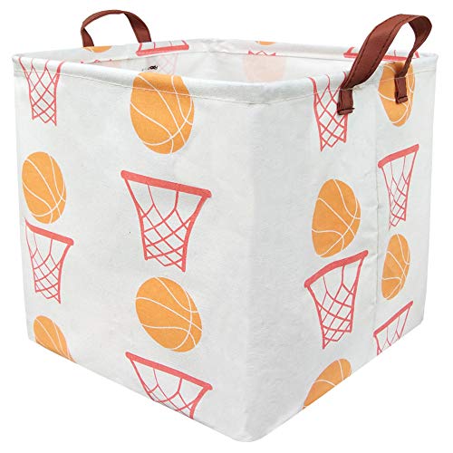 BOOHIT Square Storage Box Basket,Canvas Fabric Toy Collapsible Storage Organizer Bin,PE Waterproof Storage Box,Laundry Basket for Kid Rooms,Playroom,Shelves,Toy Basket,Gift Basket(Basketball)