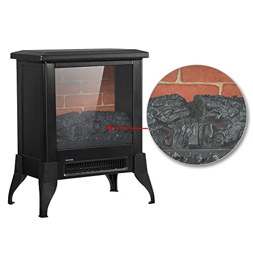 1400W Electric Fireplace Heater, Freestanding Electric Fireplace with Realistic Flame Effect, Portable Fireplace with Adjustable Temperature and Overheat Protection, Metal Stove Fireplace Heater