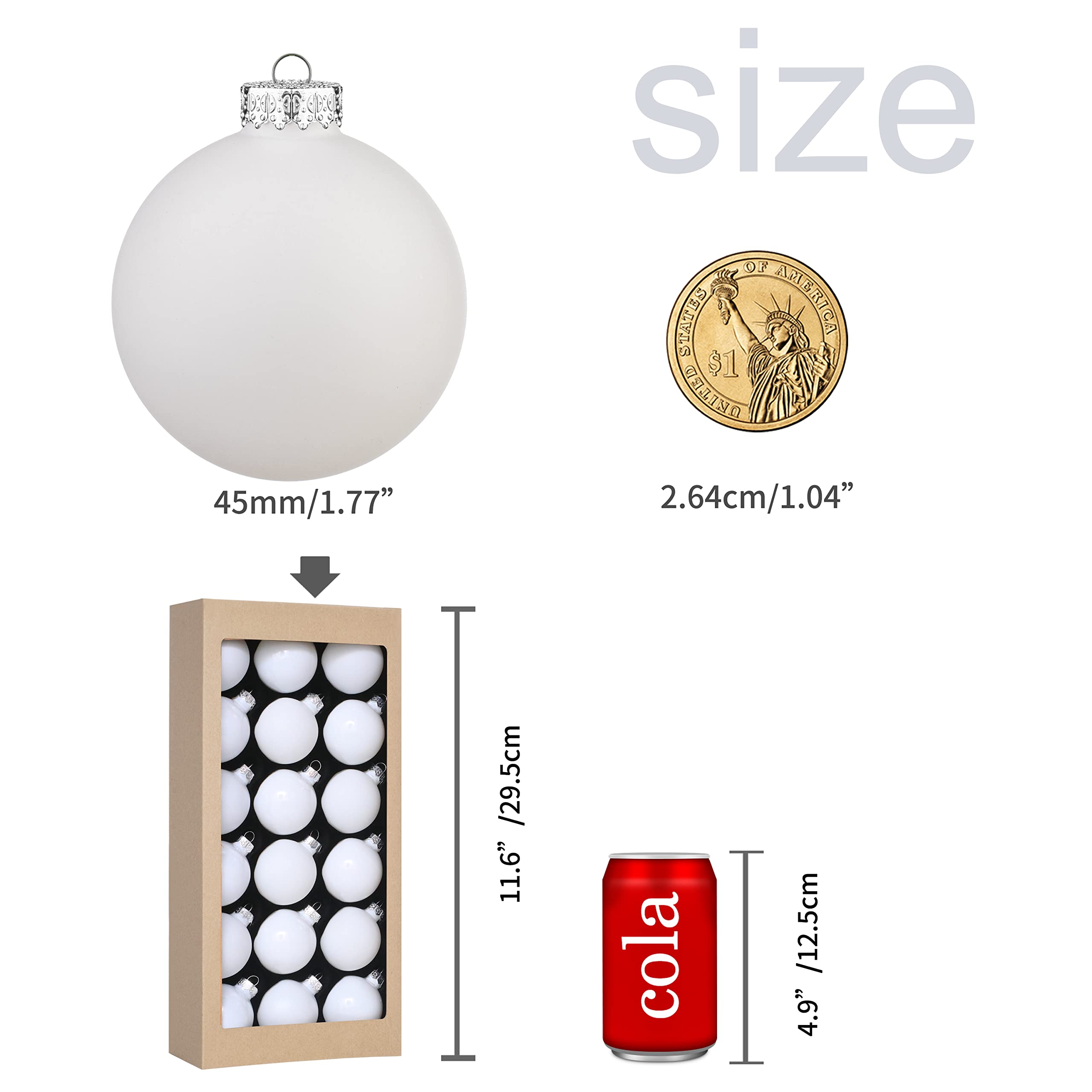 18PCS 1.8inch(45mm) Christmas Ball Ornaments for Christmas Decorations, Glass Ball Present for Xmas Trees and Wedding Party, Xmas Tree Decorations Set(White)