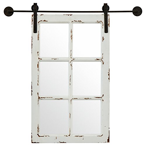 Amazon Brand β Stone & Beam Vintage-Look Rectangular Barn Farmhouse Frame White Window Wood Mirror, 32.75 Inch Height, White