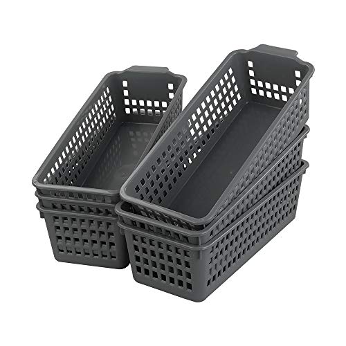 Gloreen Slim Pencil Plastic Basket, Grey Narrow Spices Storage Baskets, 6 Packs