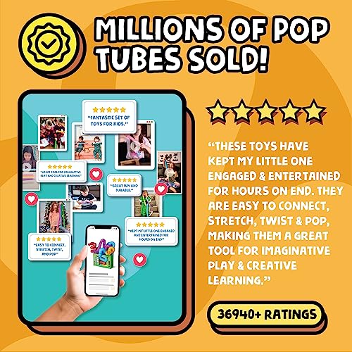 BUNMO Pop Tubes Large 4pk | Hours of Fun for Kids | Imaginative Play & Stimulating Creative Learning | Toddler Sensory Toys | Tons of Ways to Play | Connect, Stretch, Twist & Pop