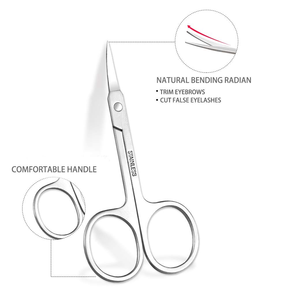 Eyebrow Scissors and Three Eyebrow Brushs, beard and nose trimming scissors eyelash with curved craft stainless steel scissors