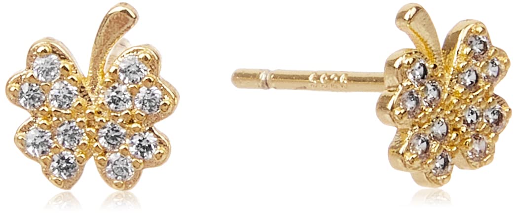 14K Gold Plated Stud Earrings Cubic Zirconia Earring Four Leaf Clover Earrings Small Stud Earrings S925 Silver Needle for Women