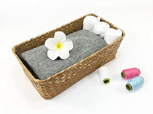 Hand-woven Seagrass Storage Rectangular Basket and Home Organizer Bins,Natural Water Hyacinth Basket (brown, M)