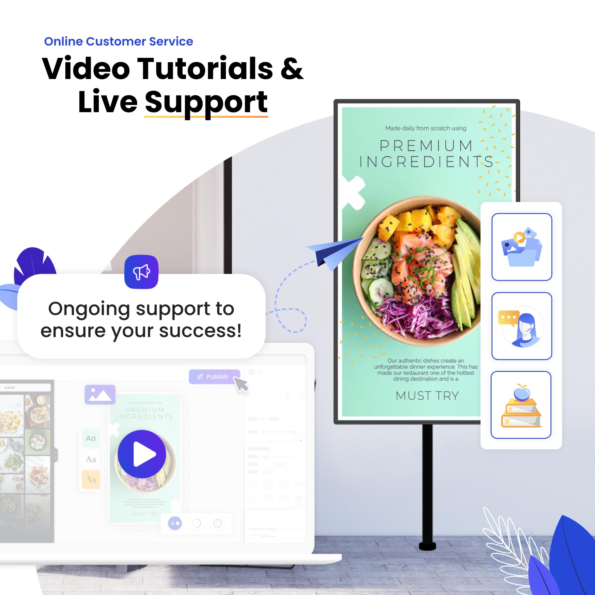 Mandoe Premium Digital Signage Displays - Digital Signage Player for Digital Menu Board, Electronic Menu Board and Digital Message Board. World-Class Templates & Easy To Use Setup