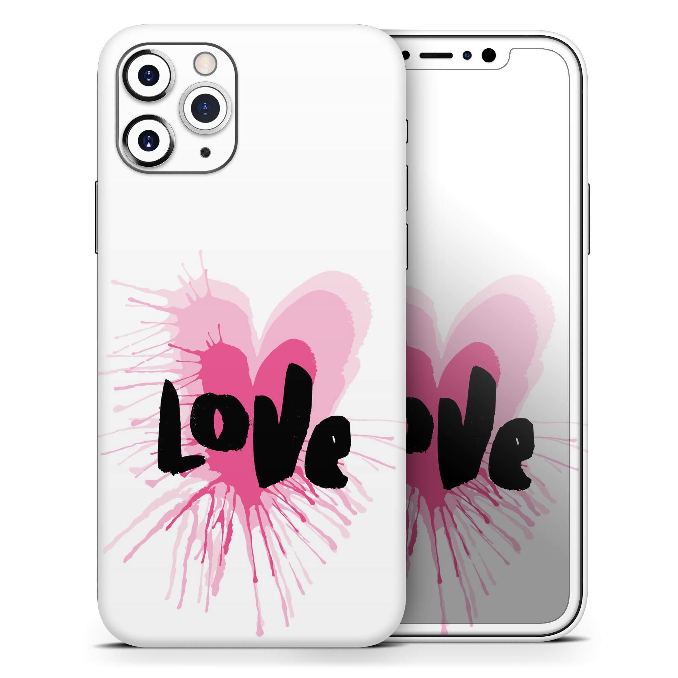 Design Skinz Splattered Pink Love - DesignSkinz Protective Vinyl Decal Wrap Skin Cover Compatible with The Apple iPhone 12 Pro (Full-Body, Screen Trim & Back Glass Skin)