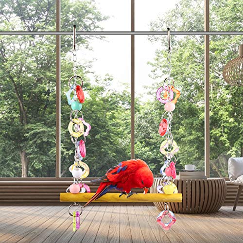 Pet Bird Swing Hanging Chewing Toy Parrot Stand Cage Swing Garden Decoration for Budgie Parakeet Cockatiel Conure Canary Finch