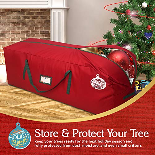 HOLIDAY SPIRIT Christmas Tree Storage Bag, Heavy-Duty 600D Oxford Material with Durable Reinforced Handles & Zipper, Waterproof Dust Protection (Red, Fits a 9FT Tree)