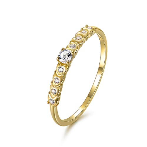 14K Gold Plated Sterling Silver CZ Simulated Diamond Stackable Ring Half Eternity Bands Engagement Ring for Women (14k gold plated - yellow, 11)