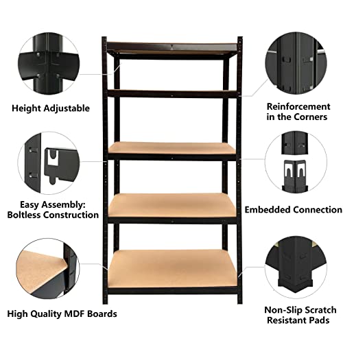 5 Tier Metal Shelves for Storage, Garage Shelving, Storage Shelves, Adjustable Heavy Duty Storage Rack, Kitchen Shelf, Garage Shelving for Shed, Workshop, Office, Warehouse, 175KG Capacity Per Shelf