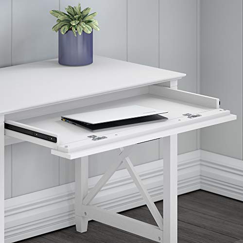 Bush Furniture Key West Computer Desk with Keyboard Tray and Storage, 54W, Pure White Oak