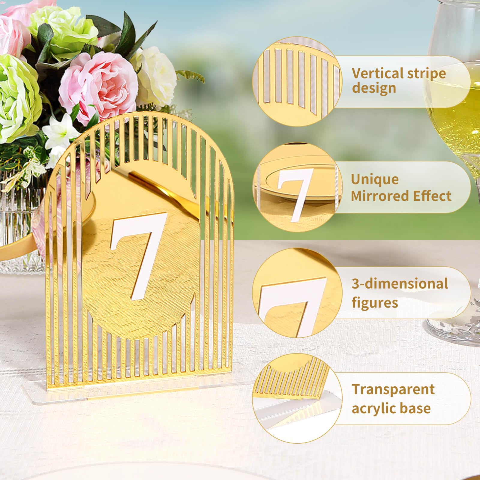 20 pcs Modern Arch Gold Table Numbers for Wedding Reception, Acrylic Signs and Holders ,Perfect for Centerpiece, Reception, Decoration, Party, Anniversary, Event(4x6 Inch)