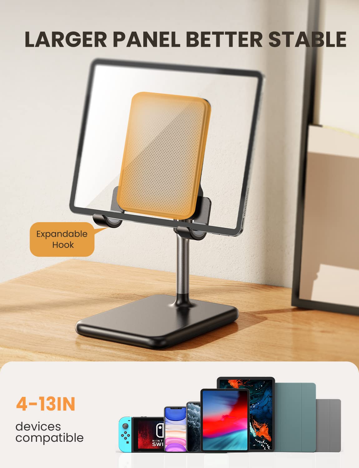 LISEN Cell Phone Stand Tablet Stand Holder [Never Tip Over] iPad Stand for Desk iPad Stands and Holders for Desk Compatible with All Tablets & Smartphones