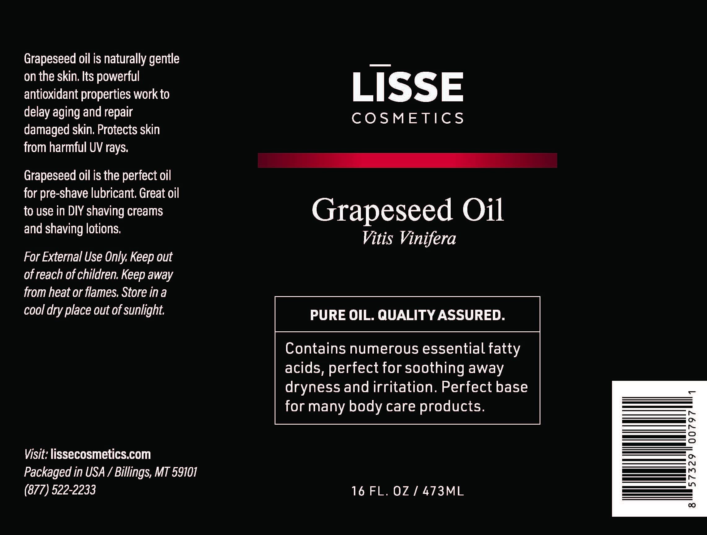 Lisse 100% Pure Grapeseed Oil - Batch Tested and Third Party Verified - For All Skin Types