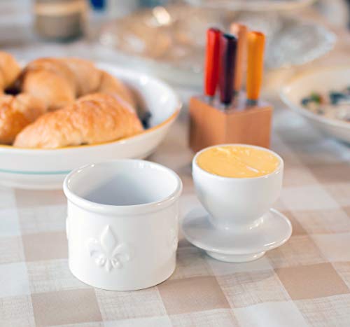 Butter Bell - The Original Butter Bell crock by L Tremain, a Countertop French Ceramic Butter Dish Keeper for Spreadable Butter, Fleur de Lis Collection (Blanche)