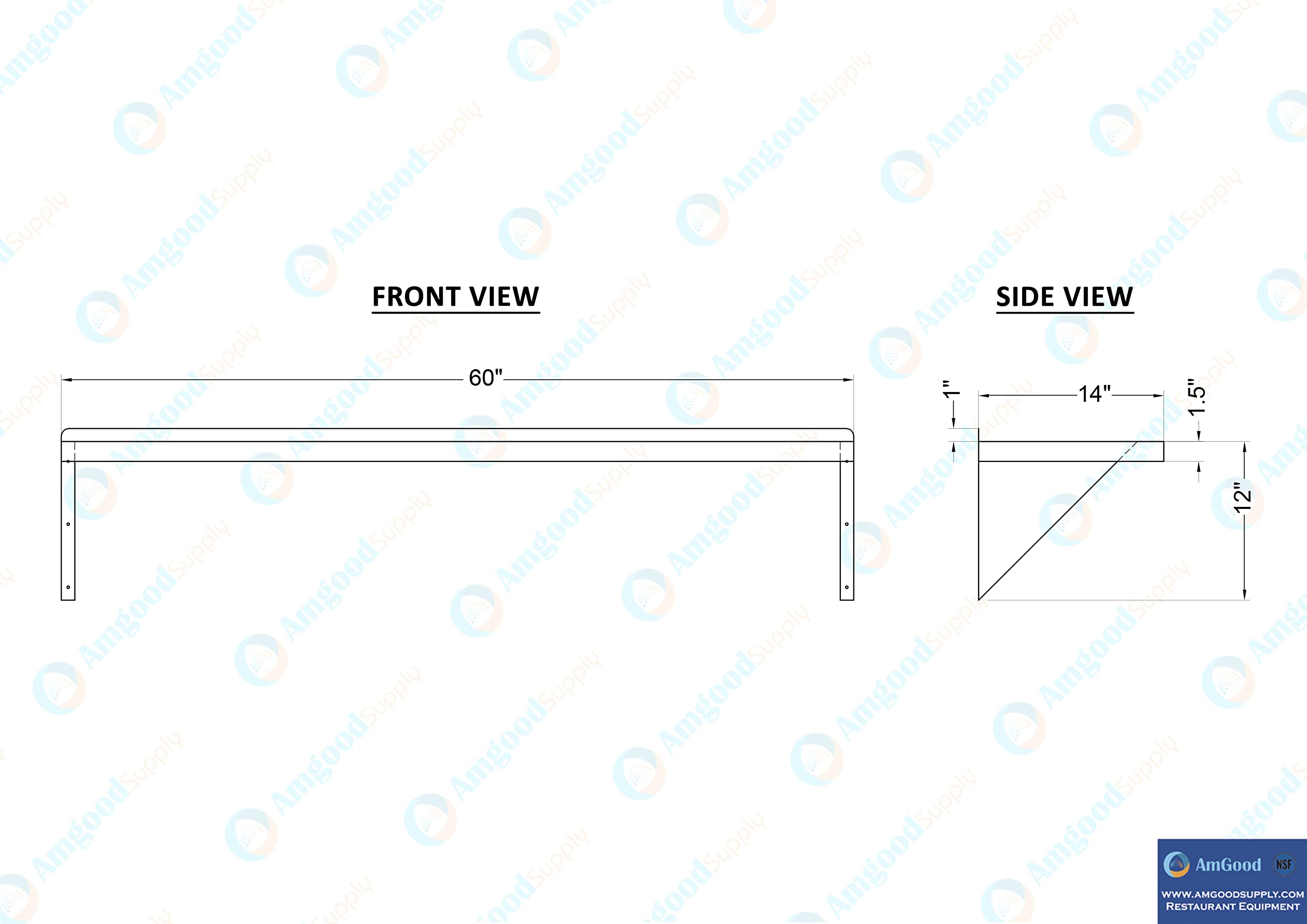 AmGood 14" x 60" Stainless Steel Wall Shelf | Appliance & Equipment Metal Shelving | Kitchen, Restaurant, Garage, Laundry, Utility Room | Heavy Duty | Squared Edge | NSF Certified